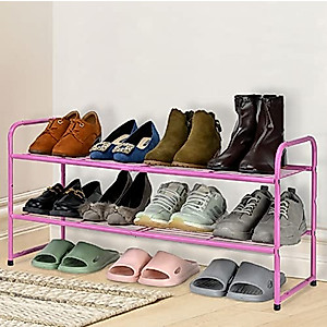 SUFAUY 2-Tier Shoe Rack, Stackable Shoe Shelf Storage Organizer for Entryway Closet, Extra Large Capacity, Wire Grid, Pink