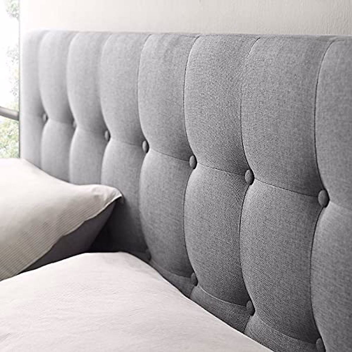 Modway Emily Tufted Button Linen Fabric Upholstered Full Headboard in Gray