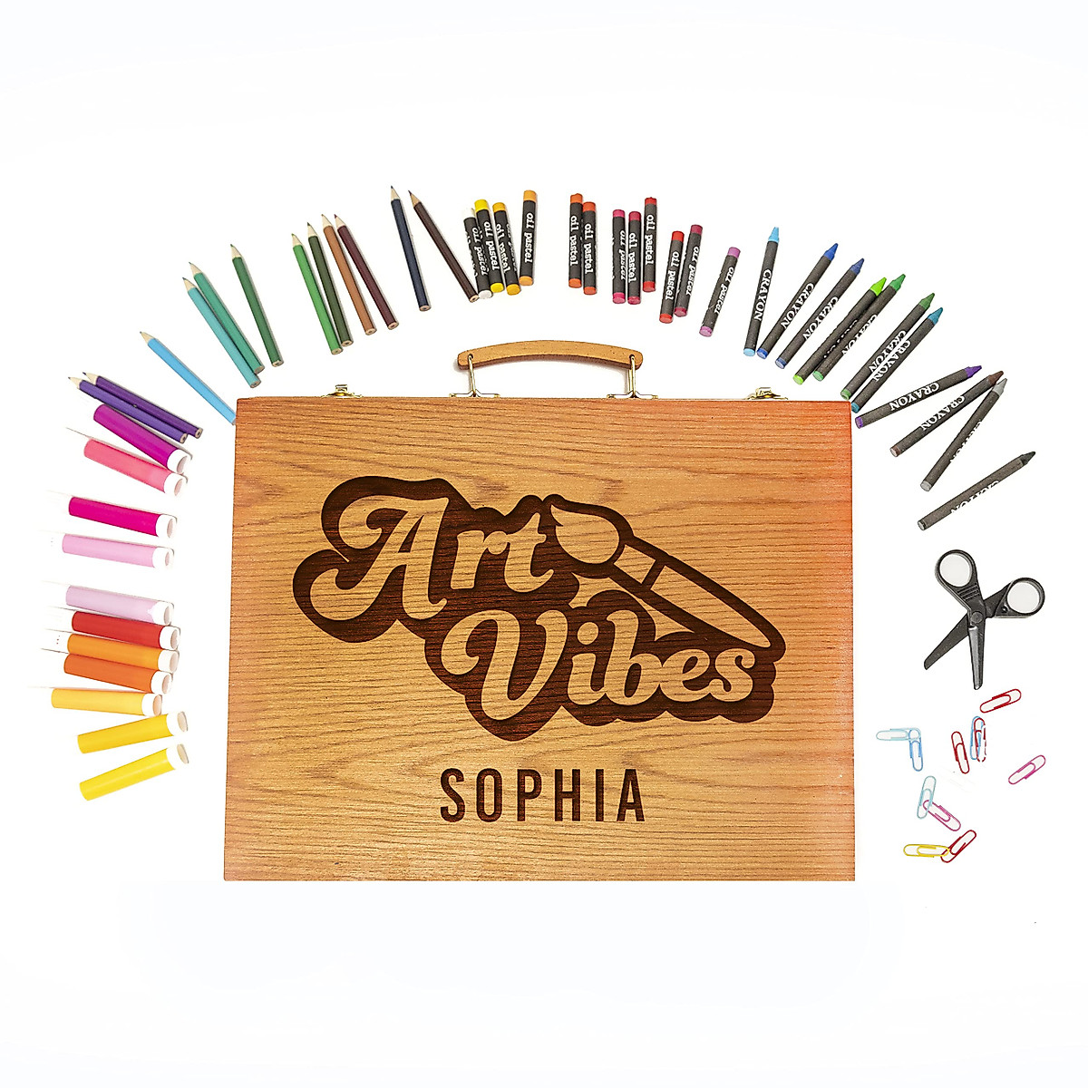 American Laser Crafts Painting, Drawing & Art Supplies with Personalized Wooden Art Case for Kids 6-8 and 9-12 - Art Set, Paint Set, and Drawing Pencils Set for Boys and Girls