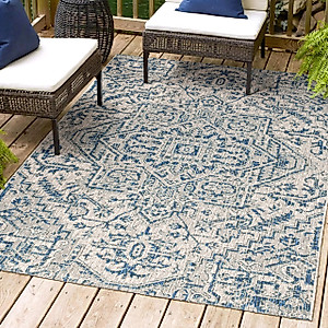 JONATHAN Y SMB105B-9 Estrella Bohemian Medallion Textured Weave Indoor Outdoor Area Rug Coastal Bohemian Rustic Glam Easy Cleaning Bedroom Kitchen Backyard Patio Non Shedding, 9 X 12, Navy/Gray