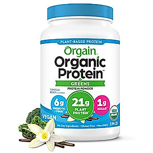 Orgain Organic Protein & Greens Vegan Protein Powder, Vanilla Bean - 21g of Plant Based Protein, Gluten Free, Non-GMO, 1.94 Pound, 1 Count, Packaging May Vary