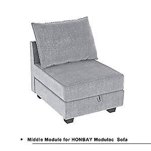 HONBAY Modern Fabric Middle Module for Modular Sofa Customizable Sectional Sofa Couch Accent Armless Chair, Grey