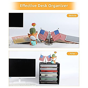 Veesun Paper Letter Tray Organizer, Mesh Desk File Organizer with 6 Tier Shelf Sorter, Black Desktop Organizer