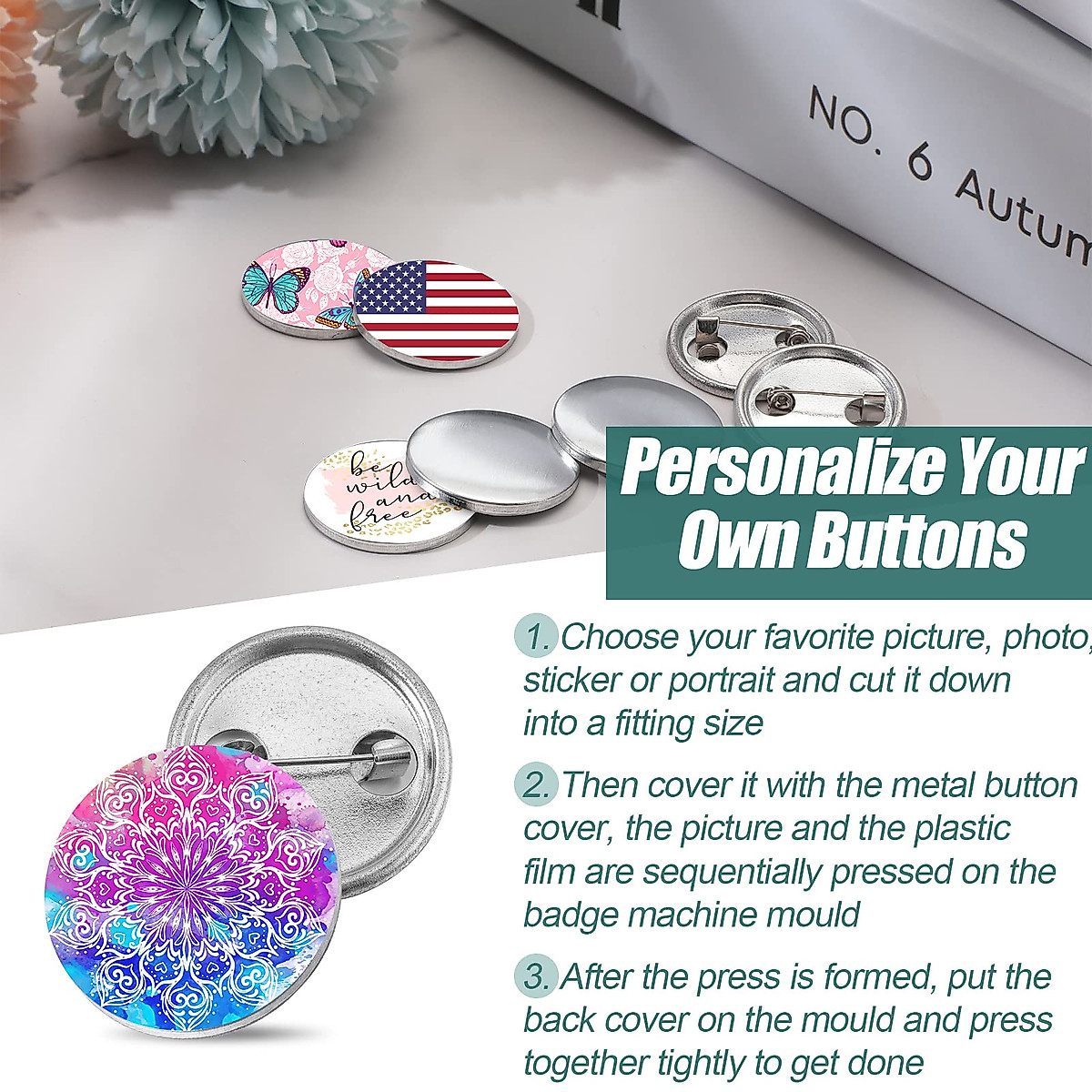 1500 Pieces 25 mm/ 1 Inch Button Making Supplies Round Badge Blank Button Pins Metal Button Parts Kit for Button Maker Machine, Including Metal Cover Back Cover and Clear Film