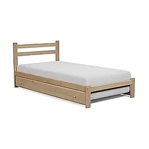 Twin Trundle Bed Wooden Bed Solid Pine Wood with Slats Support Unfinished Single Wooden Bed Frame Suitable for Bedroom and Wheeled Trundle Bed