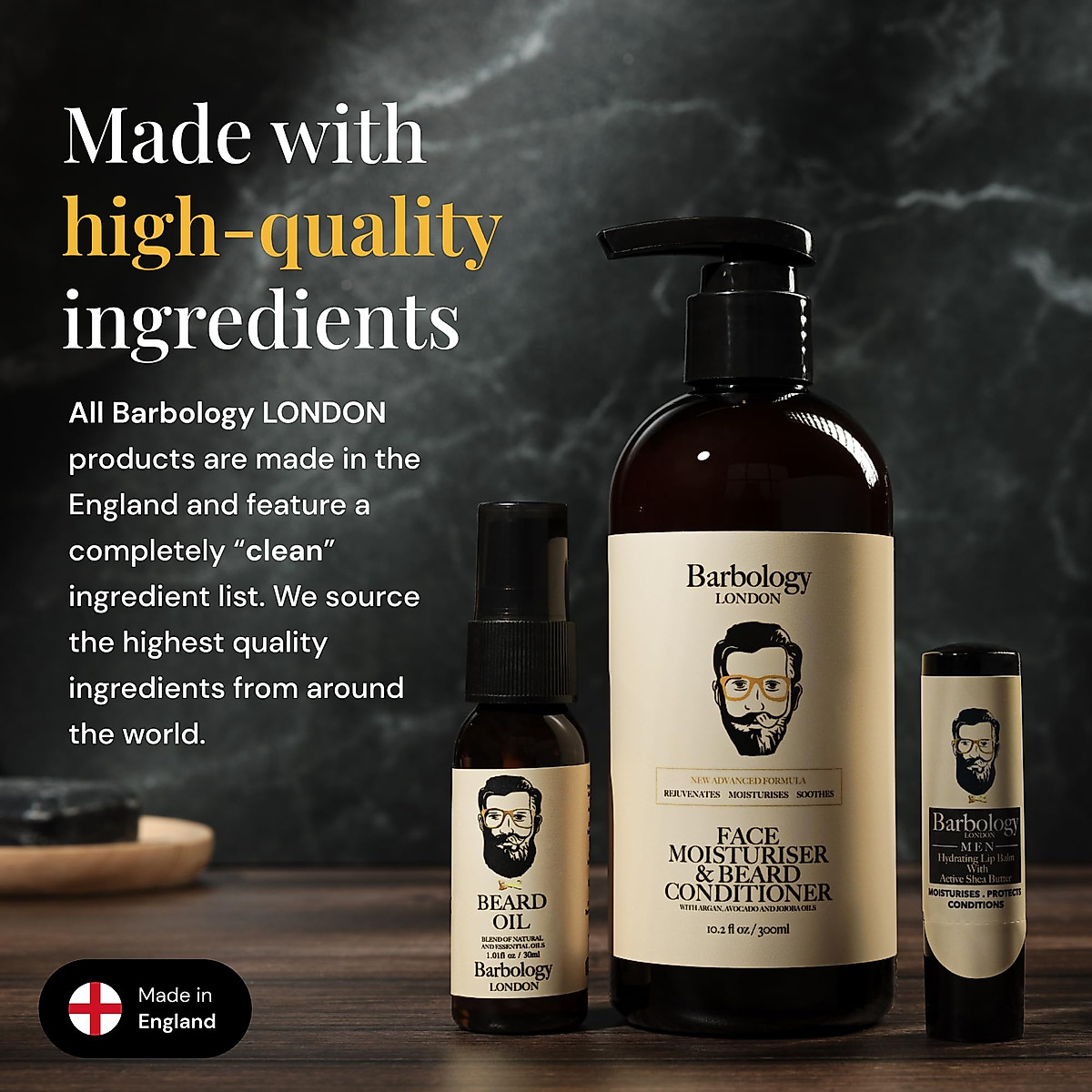 Barbology LONDON 2-in-1 Beard and Face Moisturizer with Jojoba Oil, Argan Oil, and Avocado Oil, Conditions Dry, Itchy and Coarse Facial Hair, 10oz Pump Bottle