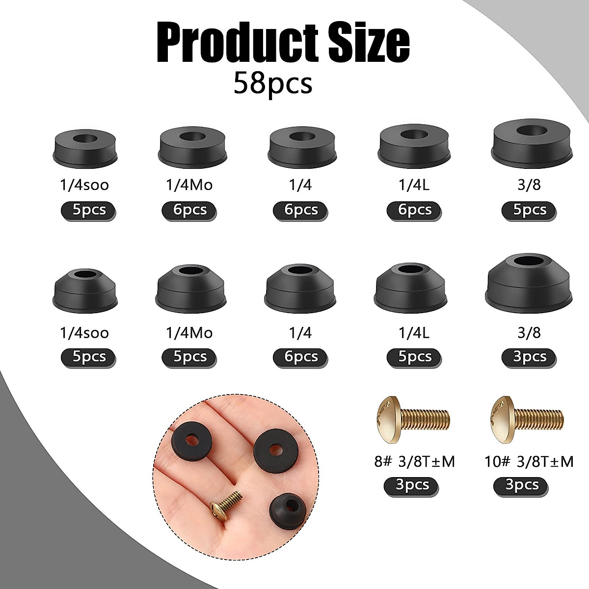 Faucet Washers,58 Pack Faucet Washer Assortment Kit Faucet Parts Washer Flat and Beveled Rubber Faucet Washers Assortment Replacement Kit for Repairing Faucet Leak Worn Out Washer Replacements