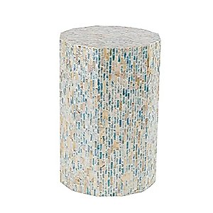 Deco 79 Mother of Pearl Shell Handmade Side End Accent Table End Table, Side Table 13" x 13" x 19", Blue