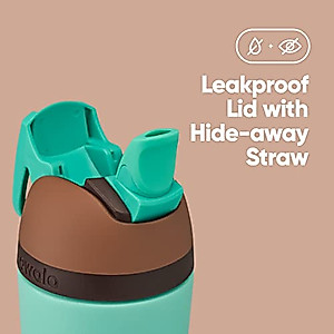 Owala Kids Flip Insulated Stainless-Steel Water Bottle with Straw and Locking Lid, 14-Ounce, Brown/Teal (Mint Chocolate Chip)
