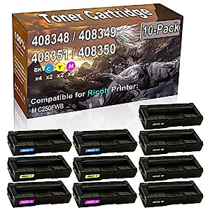 10-Pack (4BK/2C/2Y/2M) Compatible High Capacity M C250 (408348 408349 408351 408350) Imaging Toner Cartridge Used for Ricoh M C250FWB Printer