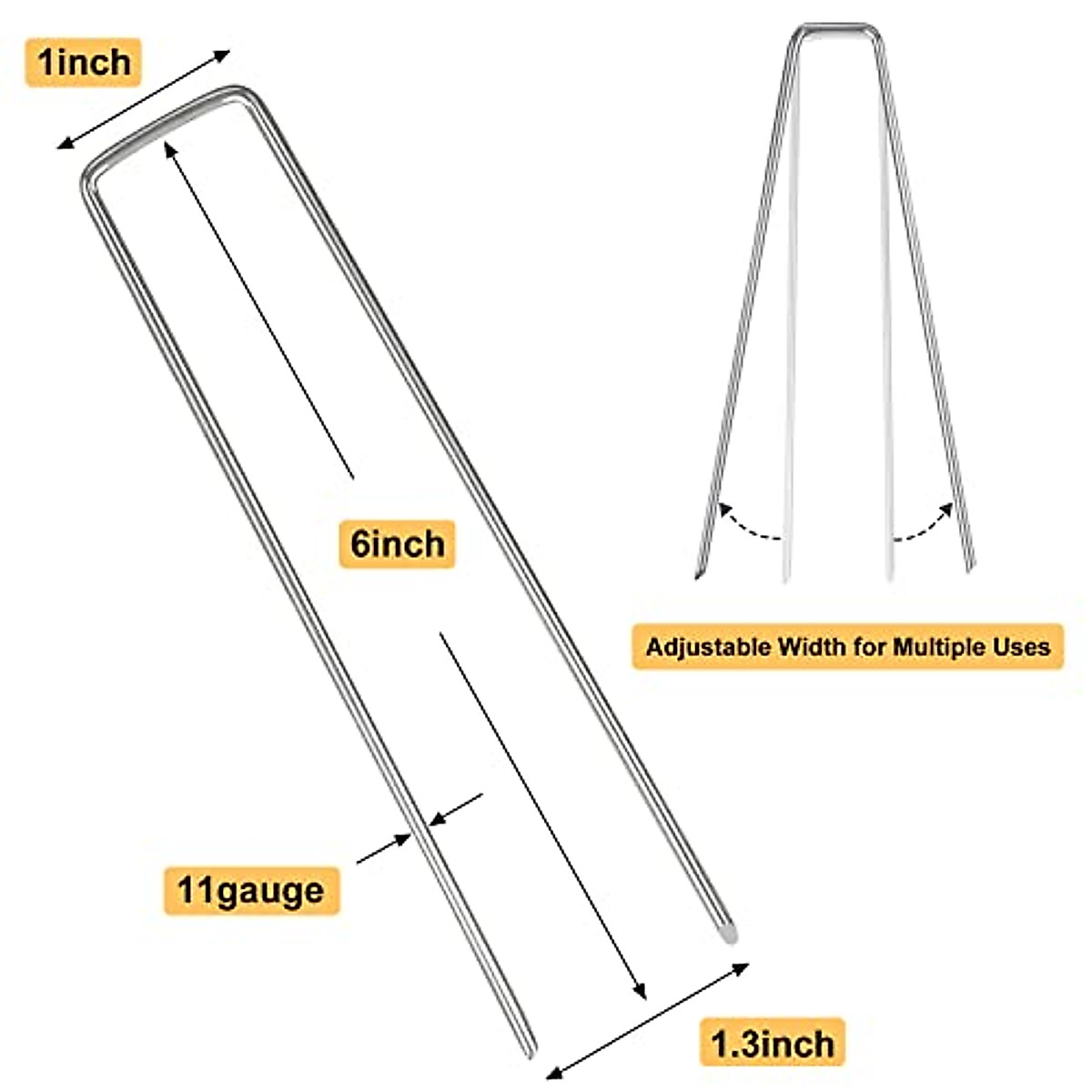 Whonline 300pcs Landscape Staples, 6 Inch 11 Gauge, Galvanized Garden Stakes, Landscape Pins, Ground Stakes for Yard Sod Anchoring Landscape Fabric Irrigation Tubing