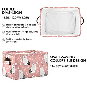 susiyo Pink Old English Sheepdog Open Storage Bins 1 Pack, Large Canvas Storage Baskets with PU Handles Collapsible Storage Box Organizers for Home Closet Nursery Toys Dorm Office Laundry