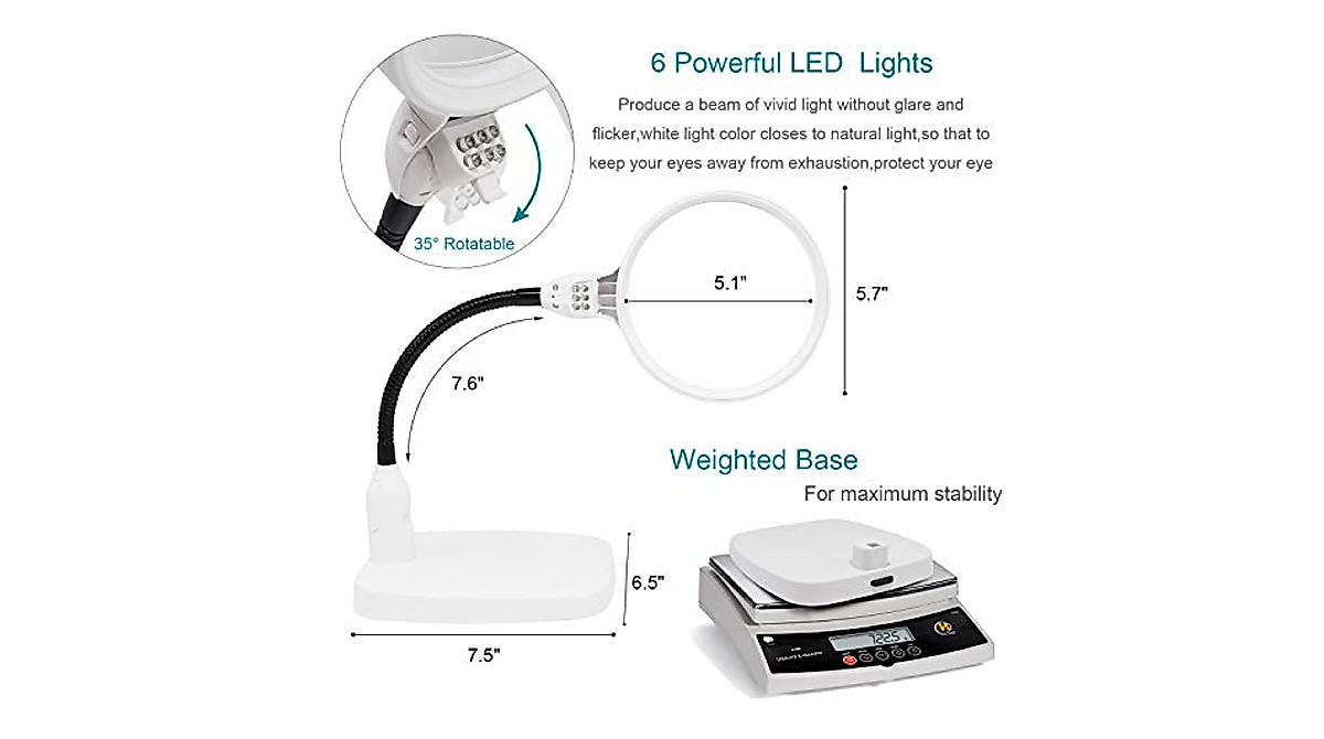 8X Lighted Desktop Magnifier with 5.7 Inch Lens & 6 LEDs | RELIANCER