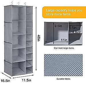 Libeder Shoe Organizer for Closet, 15 Shelf Hanging Closet Storage Shelves - 10 Shoe Rack Organizer and 5 Compartment for Clothes with 6 Side Mesh Pockets for Scarves Socks,Gloves Grey