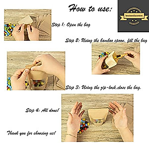 spear Kraft Paper Stand Up Food Storage - Bags with Window Zip Lock Pouch Bags,Resealable Seal Zipper Matt Small Treat Cookie Baked Goods Tea Bakery Rice for Packaging Brown 2 Different Sizes 100 pcs: 6 x 4 in(40pcs) and 4x3 in(60pcs) and 1 Bamboo Wood Sp