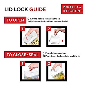 DWËLLZA KITCHEN Airtight Food Storage Containers - Pantry Snacks Kitchen Container, Baking Supplies, 4LB Sugar & Flour Canister - 4 Pc Set All Same Size - Clear Plastic BPA-Free - Keeps Fresh & Dry