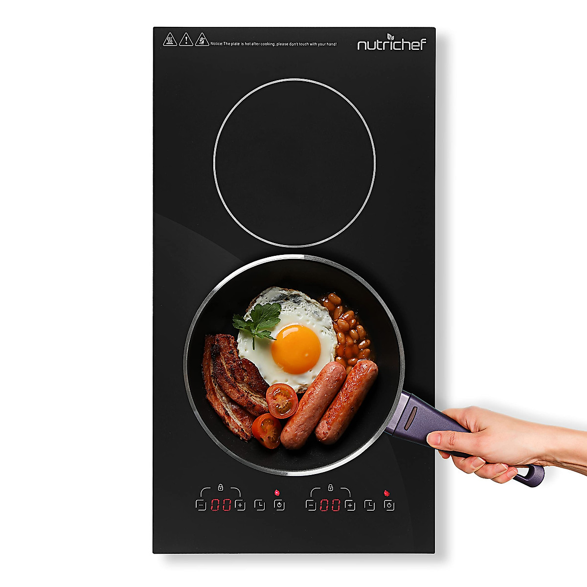 NutriChef Dual Induction Burner - Two-Burner Electric Cooktop with Digital Display and Adjustable Temperature Settings - Energy-Efficient Portable Induction Cooktop - Ideal for Simultaneous Cooking