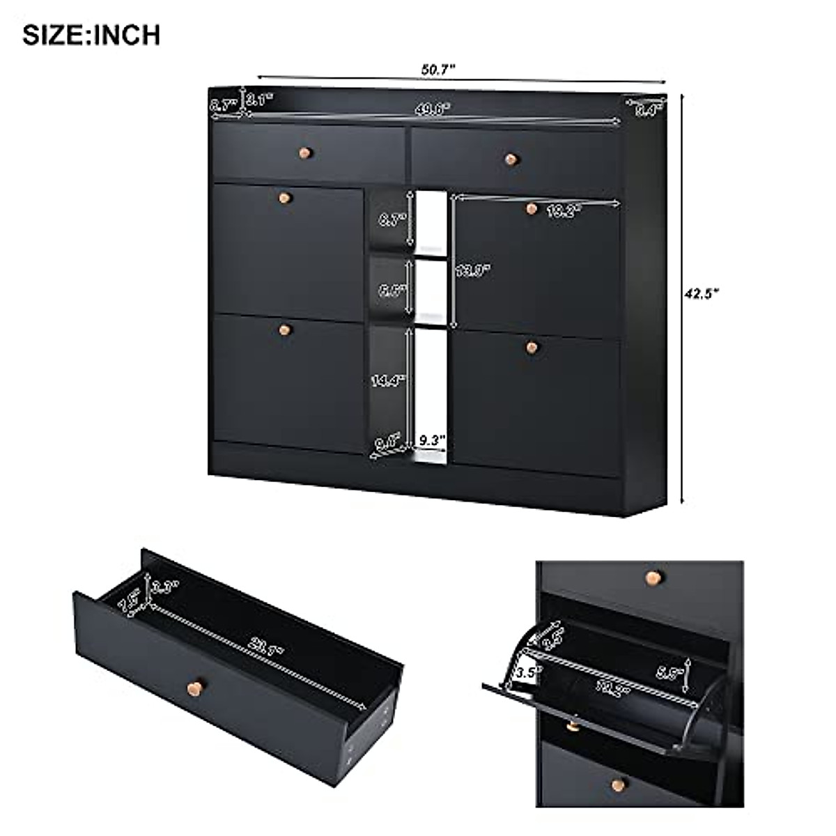 Shoe Rack Storage Cabinet with 4 Flip Drawers, Multifunctional Shoe Cabinet Slim Modern Shoe Storage Organizer with 2 Drawers for Entryway Hallway Furniture Doorway, Up to 26 Pair of Shoes, Black