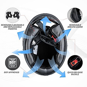 Retro Full Face Helmet A600 Unisex-Adult Old School Full Face Motorcycle Helmet with Graphic Fiberglass Shell DOT Approved Touring Bobber(Red Blue Gray, M)