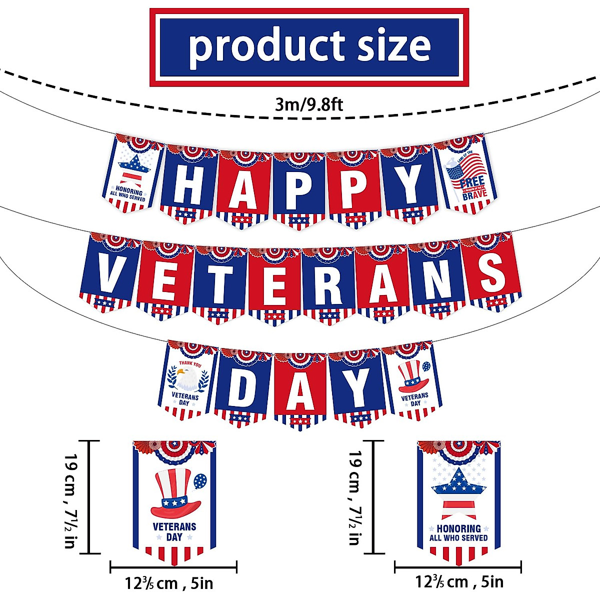 Happy Veterans Day Banner, No-DIY Veterans Day Decorations, Veterans Day Banner for Indoor Outdoor Veterans Day Party, Veterans Day Decor, Patriotic Decorations