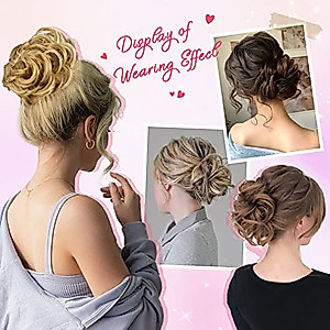 HOOJIH Messy Bun Hair Piece, 2PCS Tousled Updo Hair Extensions Hair Bun HCB001 Daisy Curly Wavy Ponytail Hairpieces Hair Scrunchies with Elastic Rubber Band for Women Girls - Silver Gray