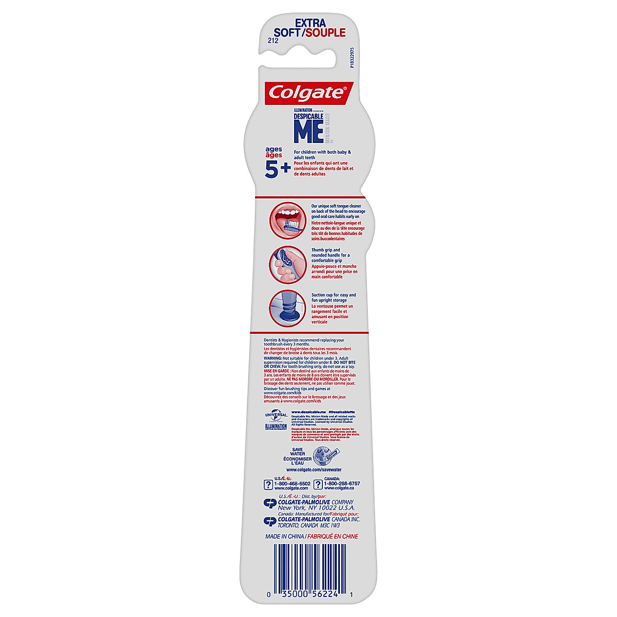 Colgate Kids Toothbrush, Minions, With Extra Soft Bristles and Built In Suction Cup Holder, 4 Pack