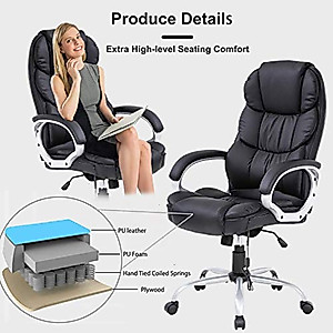 Massage Office Chair 250Lbs Ergonomic High Back PU Leather Rolling Swivel Executive Computer Desk Chair with Lumbar Support Headrest Armrest for Study Home Meeting Room