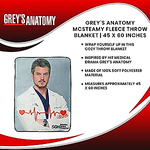 Surreal Entertainment Grey's Anatomy McSteamy Plush Fleece Throw Blanket | Super Soft Decorative Cover For Sofa And Bed, Cozy Home Decor Room Essentials | 45 x 60 Inches, Blue, One Size