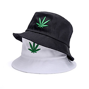 Bucket Hat Cap Marijuana Weed Leaf Cannabis - Foldable Snapback Men Women (Black)