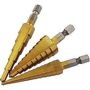 Yakamoz 3PCS High Speed Steel HSS Titanium Step Drill Bit Set Quick-Change 1/4" Hex Shank SAE - Total 28 Sizes
