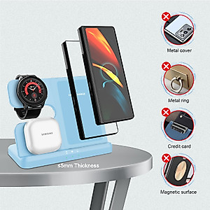 Charging station for Samsung,OVISBAI 3 in 1 wireless charger for Android Samsung Galaxy Z Fold5 /Z Flip5/S24 S23 Ultrl/S22 Ultra/S23/Z Fold 4/Flip 4/S22,Galaxy Watch 6/6 classic/5/5 Pro/4(Sky Blue)