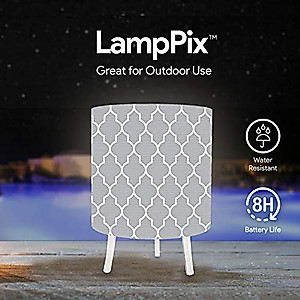 5x7 Inch LED Desk Lamp - Quatrefoil Grey Custom Canvas Printed Table Light 16 Colors - 5 Level Dimmer - 4 Lighting Effects - Rechargeable Light - Remote Control. by LampPix Made in The USA.