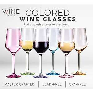 Colored Crystal Wine Glass Set of 6, Large 12 oz Glasses, Valentines Day Unique Italian Style Tall Stemmed Drinkware for Red & White Wine, Water Dinner Glasses, Color Beautiful Glassware - (Stemmed)