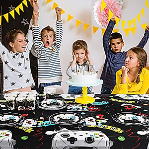 WERNNSAI Watercolor Video Game Party Tableware Set - Gaming Party Supplies for Boys Gamer Birthday Plates Cups Napkins Tablecloth Cutlery Bags Utensils Serves 16 Guests 130 PCS