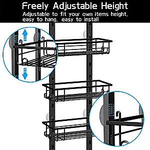 Spaclear Over The Door Shower Caddy, 3-Tier Adjustable Hanging Shower Shelves, Rustproof Stainless Steel with Hook Bathroom Organizer with Soap Holder for Inside Bathroom & Kitchen Storage, Black