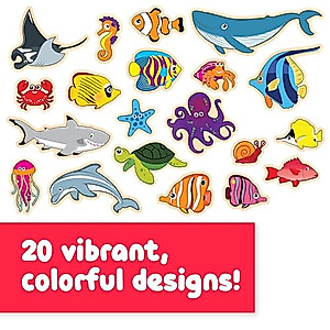 SPARK & WOW Wooden Magnets - Sea Life - Set of 20 - Magnets for Kids Ages 2+ - Cute Animal Magnets for Fridges, Whiteboards and More