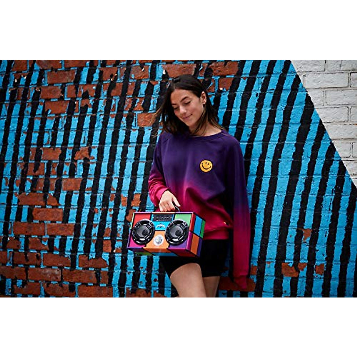 Wireless Express - Mini Boombox with LED Speakers – Retro Bluetooth Speaker w/Enhanced FM Radio - Perfect for Home and Outdoor (Retro)