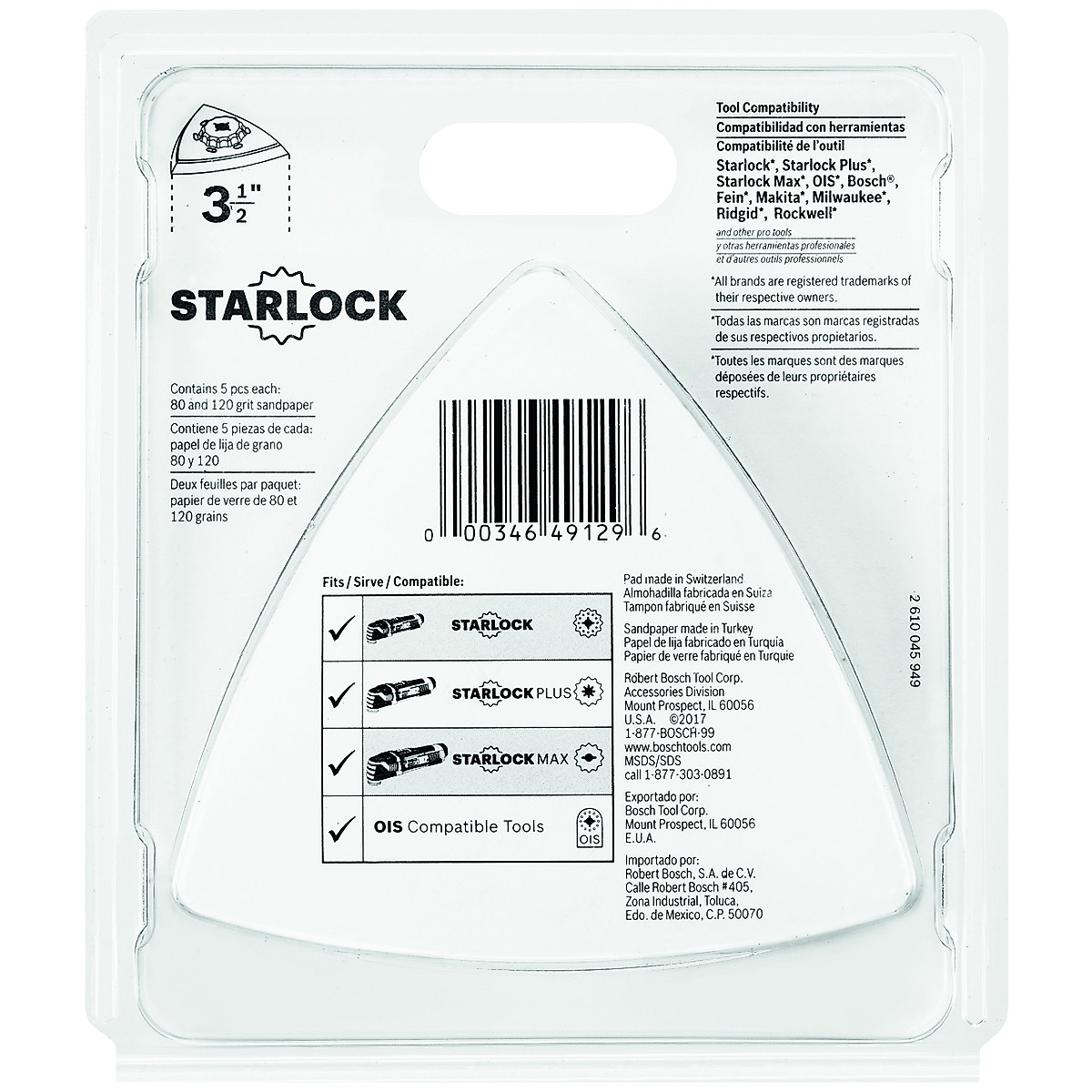 BOSCH OSL350SPDK 11-Piece 3-1/2 In. Starlock Oscillating Multi Tool 80 & 120 Grit Hook-and-Loop Delta Sanding Pad Assorted Kit for Multipurpose Sanding Applications in Plywood, Hardwoods, Softwoods