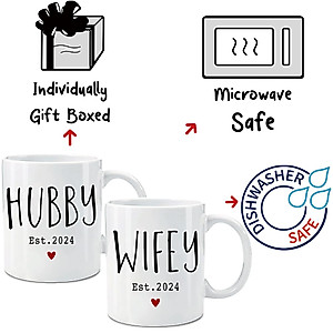 Dnuiyses Hubby & Wifey Est 2024 Coffee Mugs Set of 2, Bride Groom Mug Set, Wedding Gift to Give, Couples Birthday Christmas Coffee Mug Newlywed Coffee Mugs Gift Set, Mr & Mrs Bridal Shower Gift-38