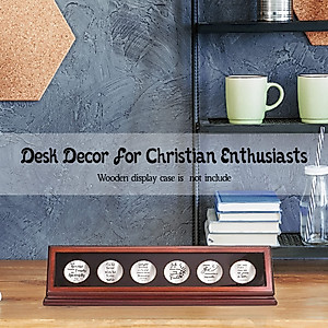 6 Pieces Inspirational Gift Hug Tokens Keepsake Christian Bible Verses Quotes Stainless Steel Coin Double Sided Silver Tokens Black PU Leather Key Chains for Family Pastor Clergy Appreciation Day