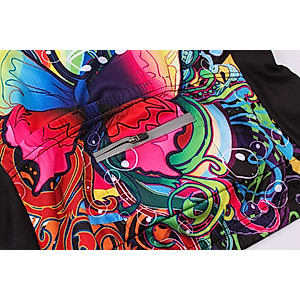 Uriah Women's Bicycle Jersey Bib Shorts Black Set Short Sleeve Reflective with Rear Zippered Bag Butterfly Flower Size M