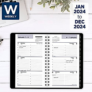AT-A-GLANCE 2024 Weekly Planner, DayMinder, Hourly Appointment Book, 3-1/2 x 6", Pocket Size, Tabbed Telephone/Address Pages, Texture Cover, Black (G2500024)
