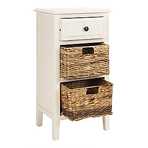 Safavieh Home Collection Everly Drawer , Vintage White 1-Drawer 2 Removable Baskets Side Table