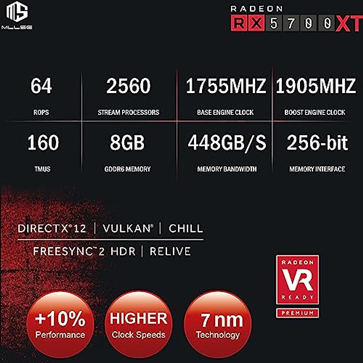 Mllse Radeon RX 5700 XT Graphics Card, 8GB GDDR6 256-bit Gaming GPU HDMI DisplayPort Interface Video Card 2K 4K Game Card for Desktop PCs (Radeon RX 5700 XT)