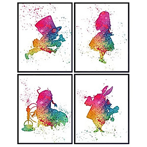 Alice Wonderland Watercolor Wall Art Prints - Perfect Gift For Baby Girl Room, Nursery, World Fans - Great For Home Decor - Ready to Frame (8X10) Photos - Lewis Carroll