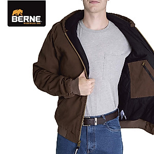 Berne Men's Highland Washed Hooded Jacket, Medium Regular, Bark