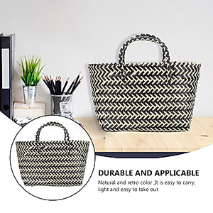 Cabilock Handmade Moroccan Market Basket Large Capacity French Wicker Basket Straw Beach Bag Vegetables Shopping Basket with Handle for Women Shopping Laundry Black