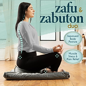 Florensi Meditation Cushion & Zabuton Meditation Mat Bundle- Premium Velvet Meditation Pillow for Women and Men,Washable Cover, Buckwheat Round Floor Pillow & 100% Cotton Square Floor Cushion