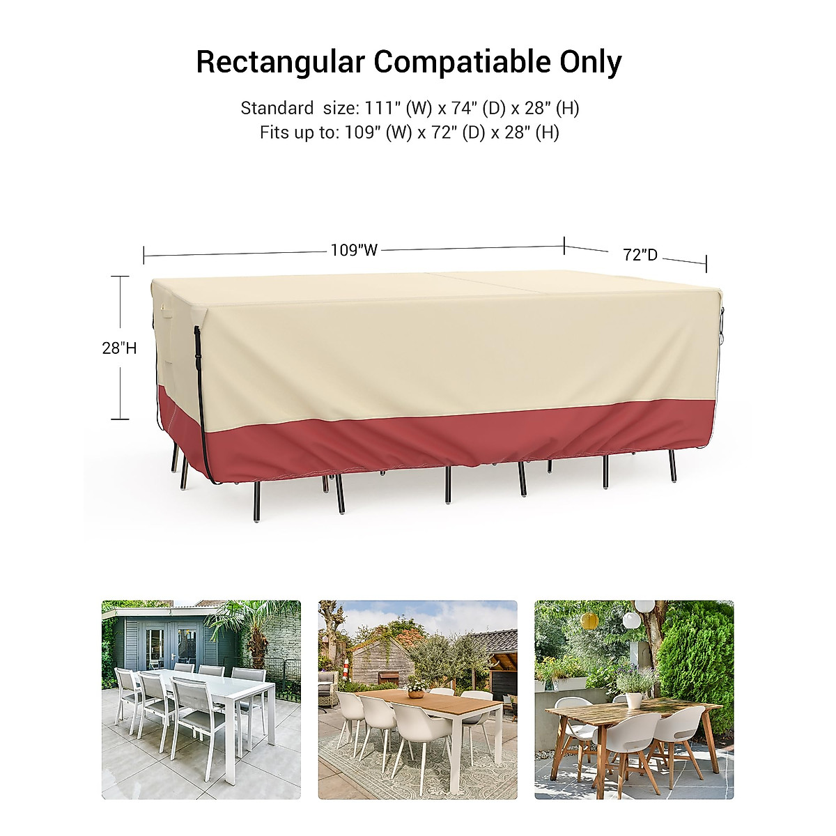 BROSYDA Patio Furniture Set Cover Waterproof, 600D Heavy Duty Lawn Patio Furniture Covers, Outdoor Sectional Sofa Cover Patio Table Chair Set Cover, 111" W×74" D×28" H, Beige & Orange