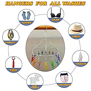 AIKAILI-US Clothes Drying Rack for Socks, Underwear,Bras,Lingerie Baby Clothes etc. Laundry Drying Rack with Windproof Hook Clip and 360 ° Rotation Design (16 Clips+10 DIY Clips,Rainbow Colors)